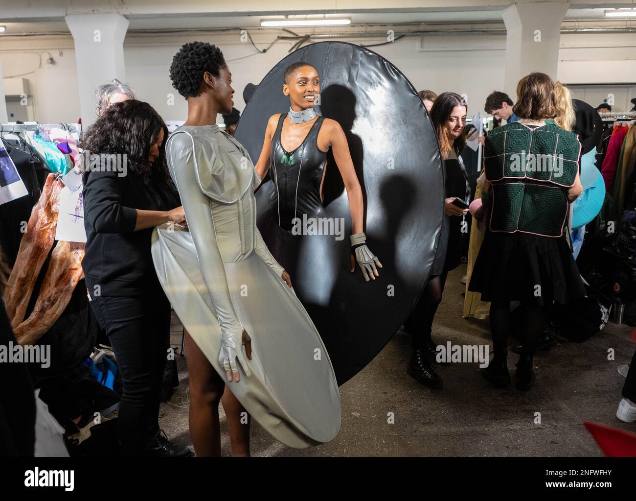 Models backstage during the London College of Fashion show at The ...
