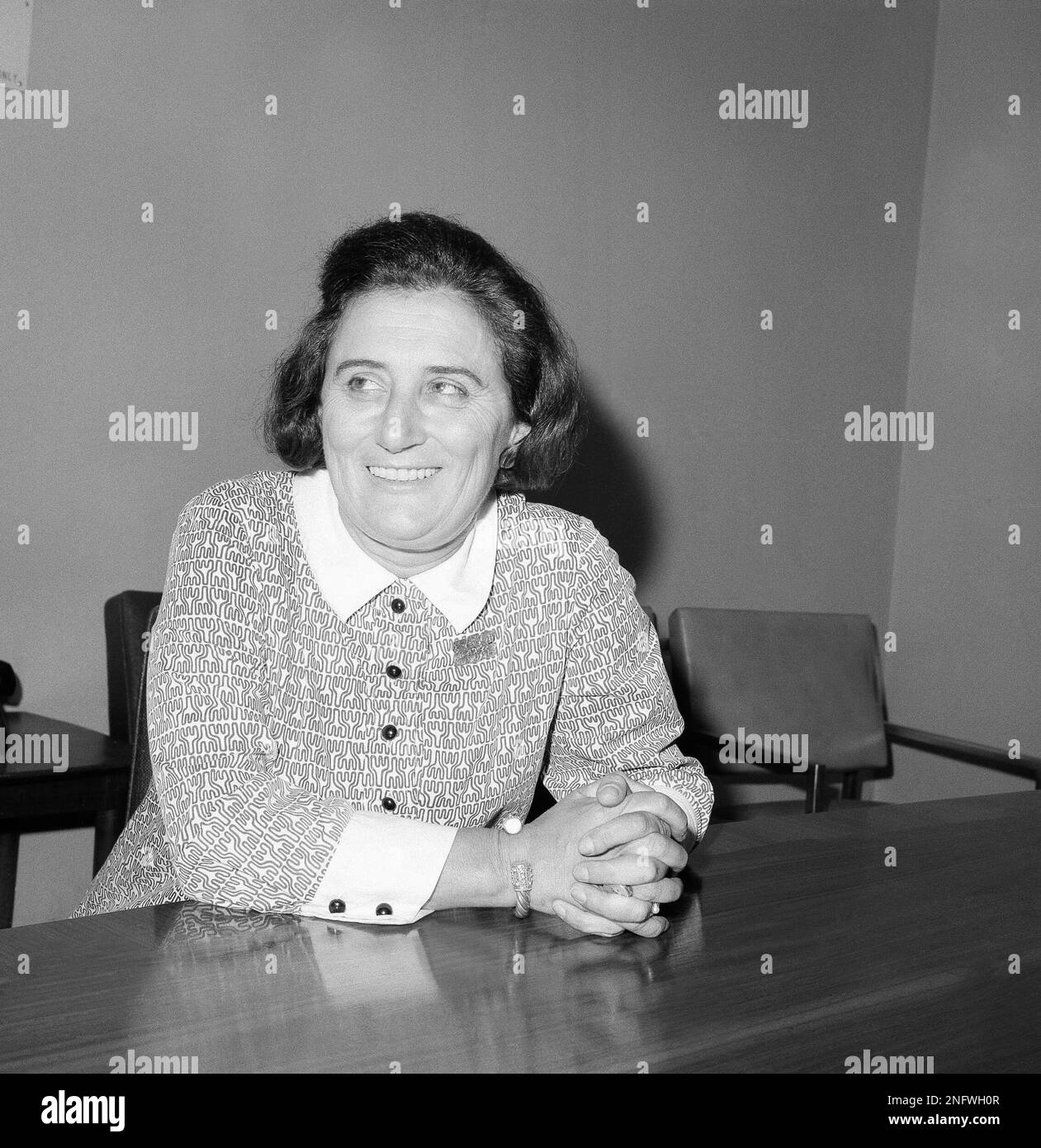 Mrs. Ruth Dayan smiles at press conference at New York's Kennedy ...