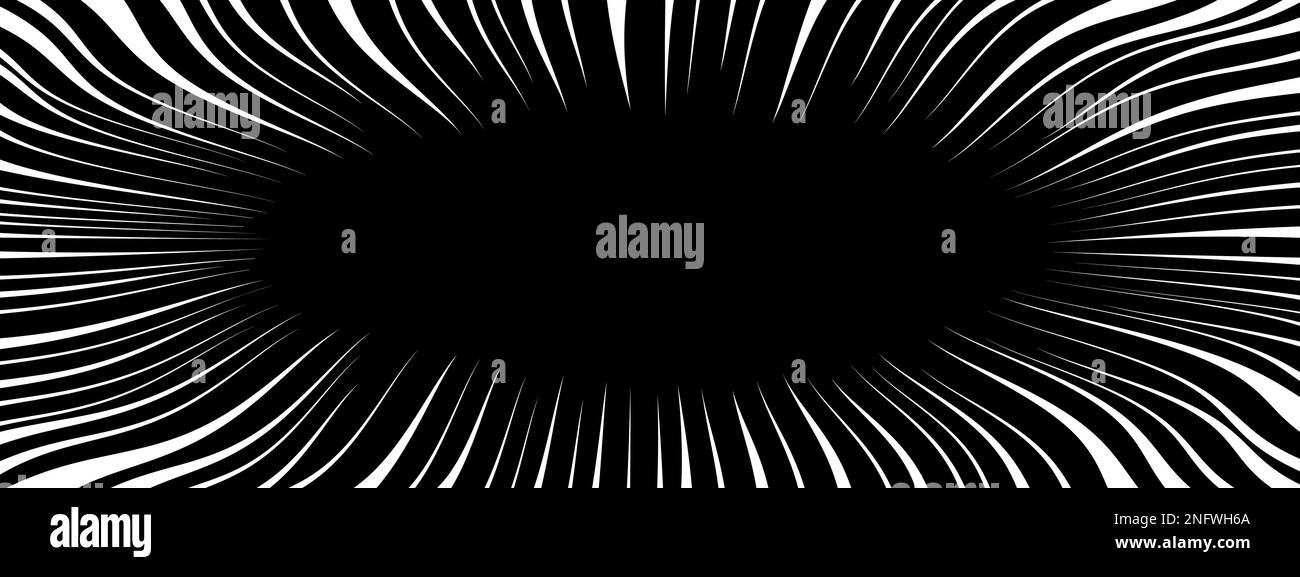 Swirled radial white lines on black background. Twisted comic attention ...