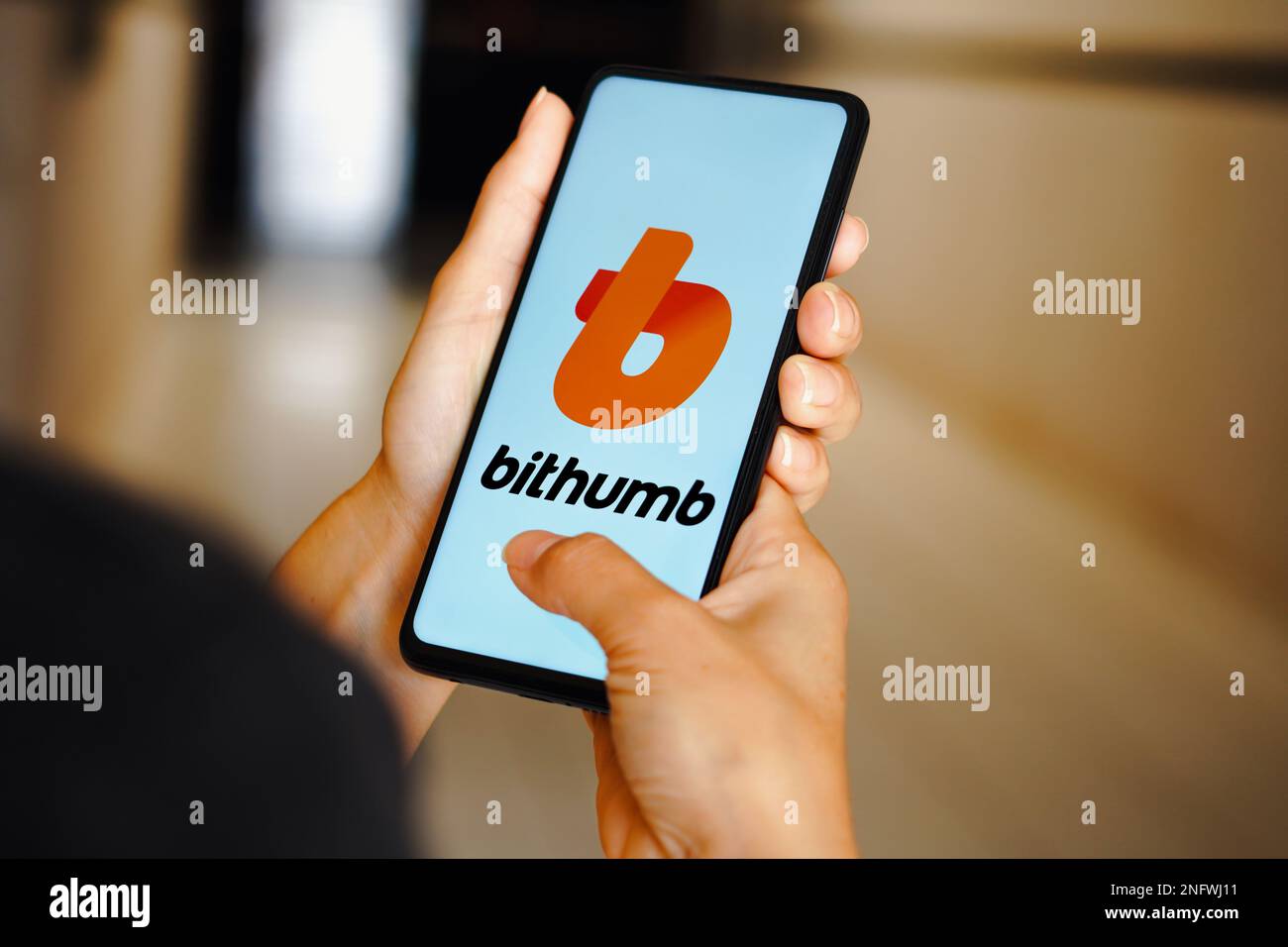 Brazil. 17th Feb, 2023. In this photo illustration, the Bithumb logo is seen displayed on a ...