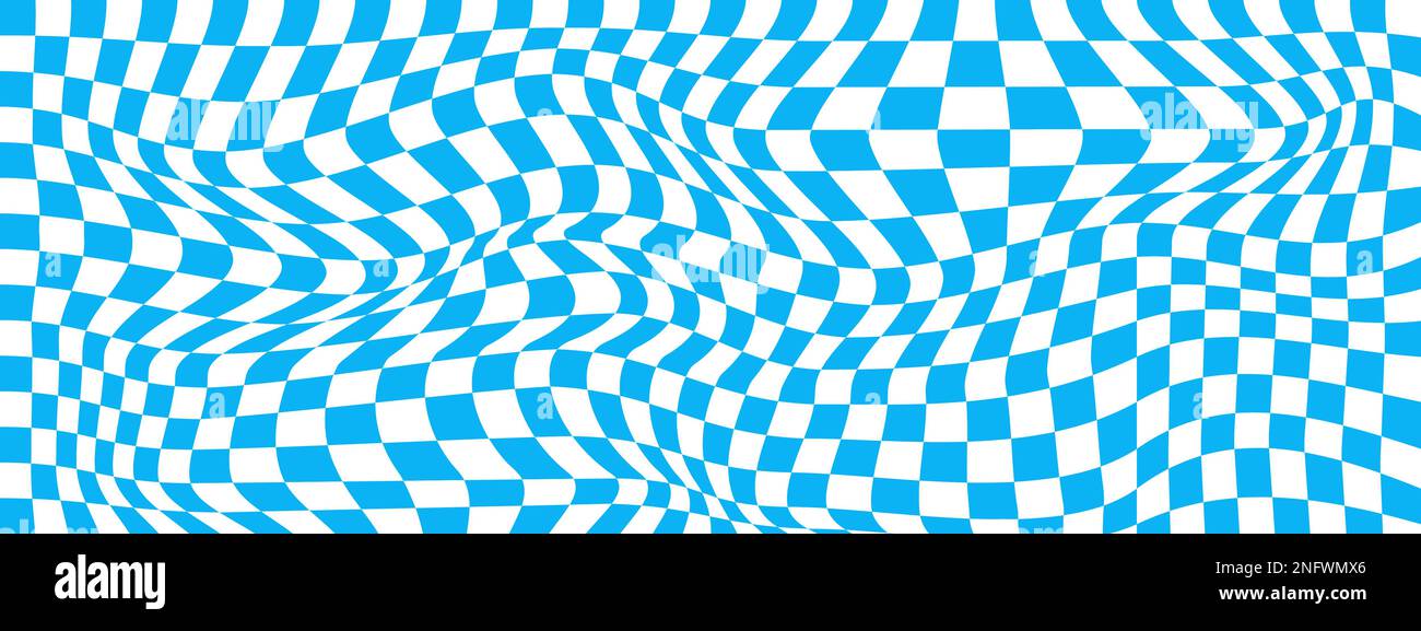 Distorted chess board background. Checkered optical illusion. Psychedelic pattern with warped ...