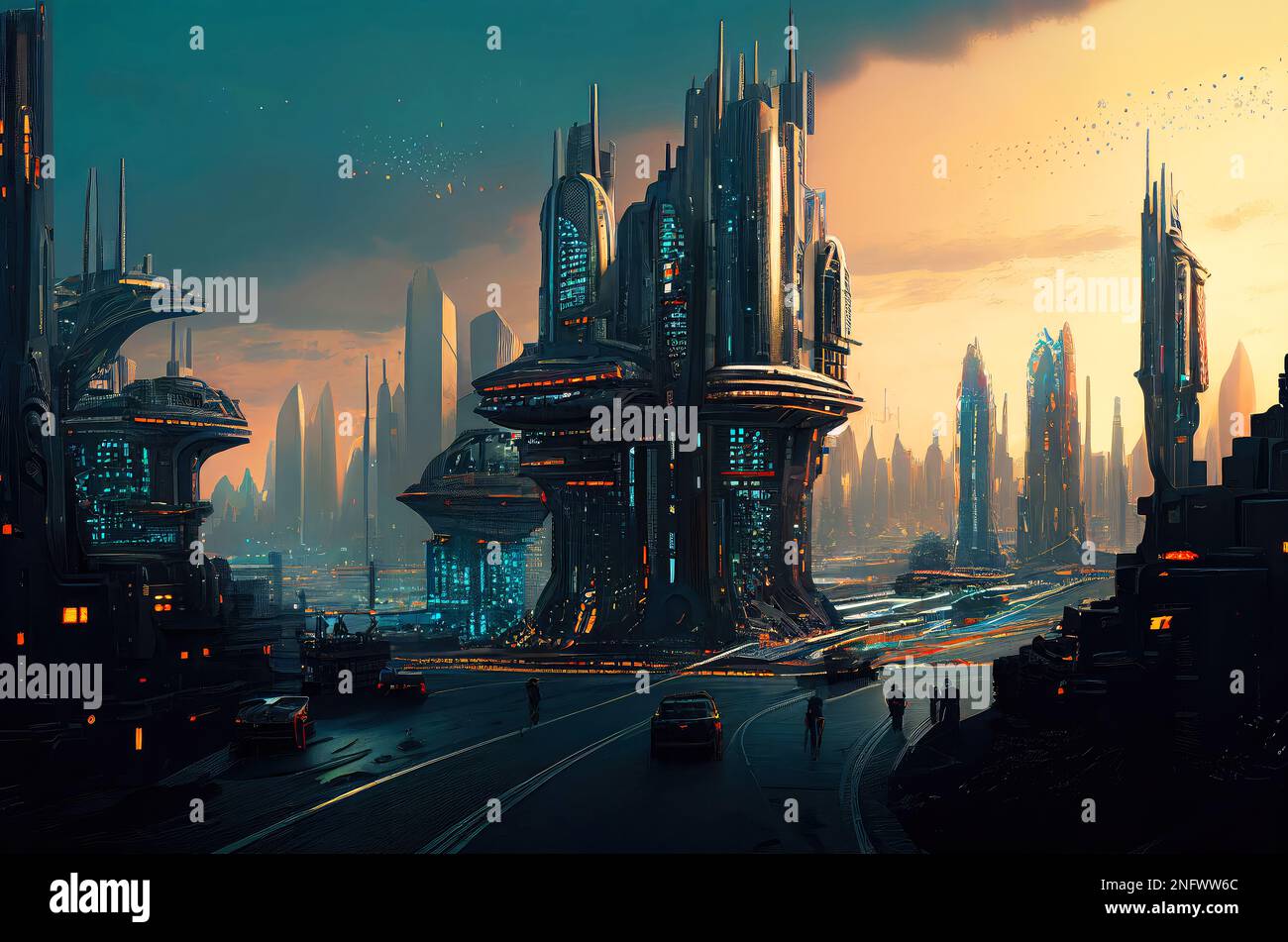 Futuristic City View. Buildings from the future metropolis. Generative ...