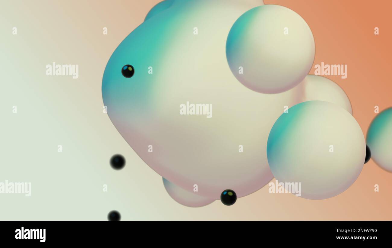 Liquid fluid dynamic abstract animated white metaball floating spheres ...