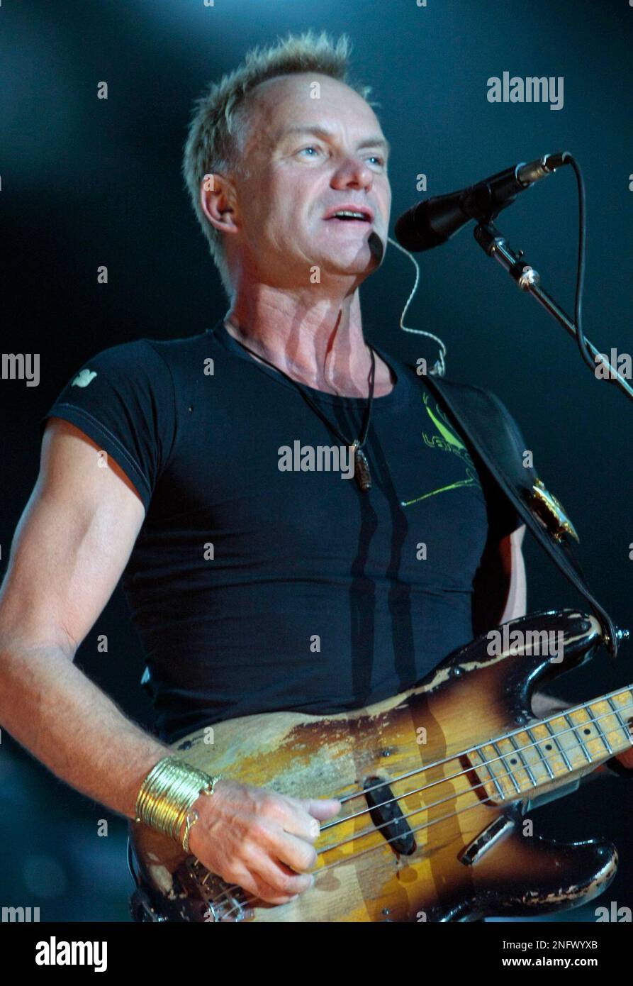 Lead vocalist and bassist Sting of The Police performs during a concert ...