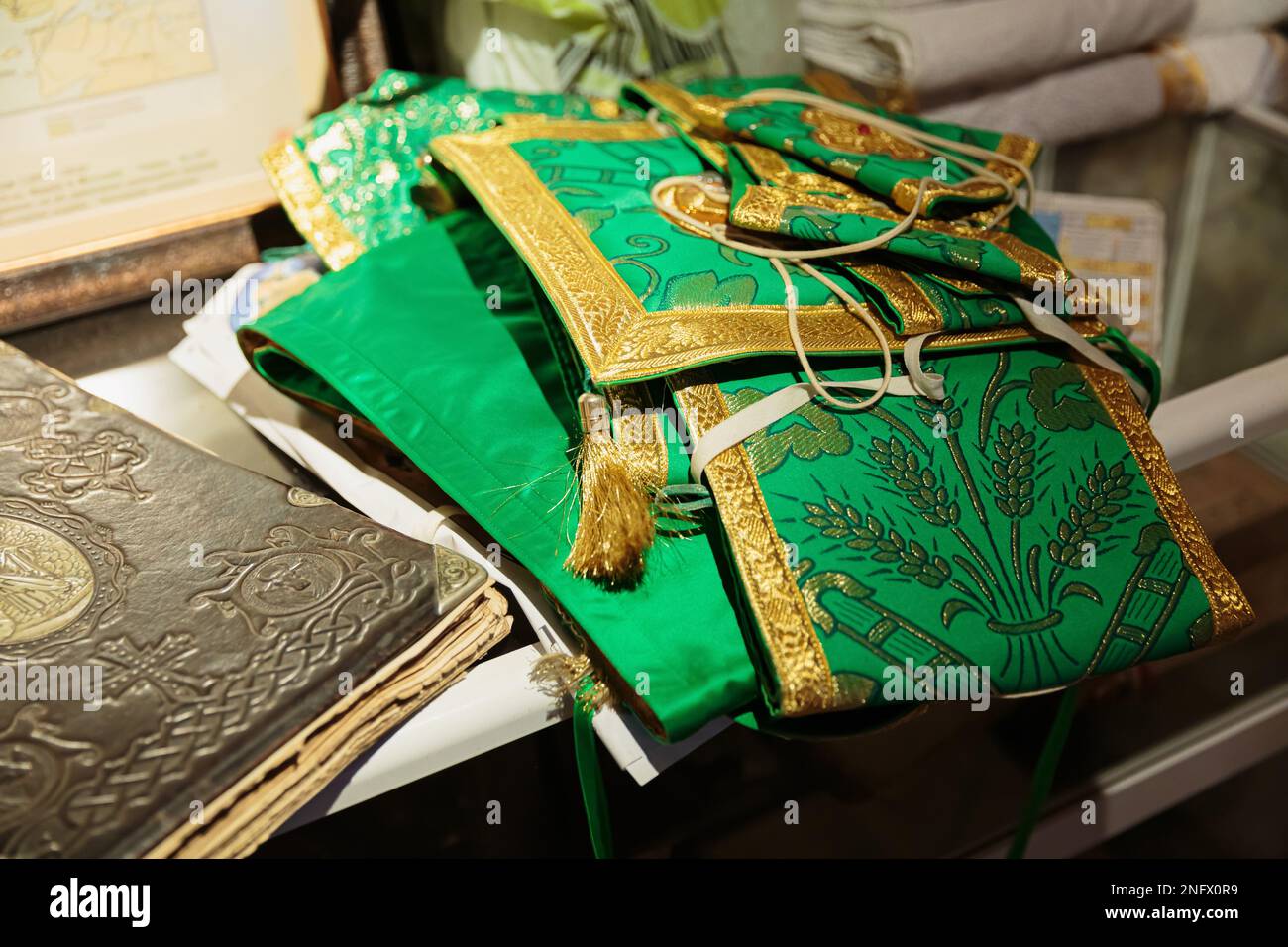 Orthodox church supplies for the rite of baptism Stock Photo - Alamy