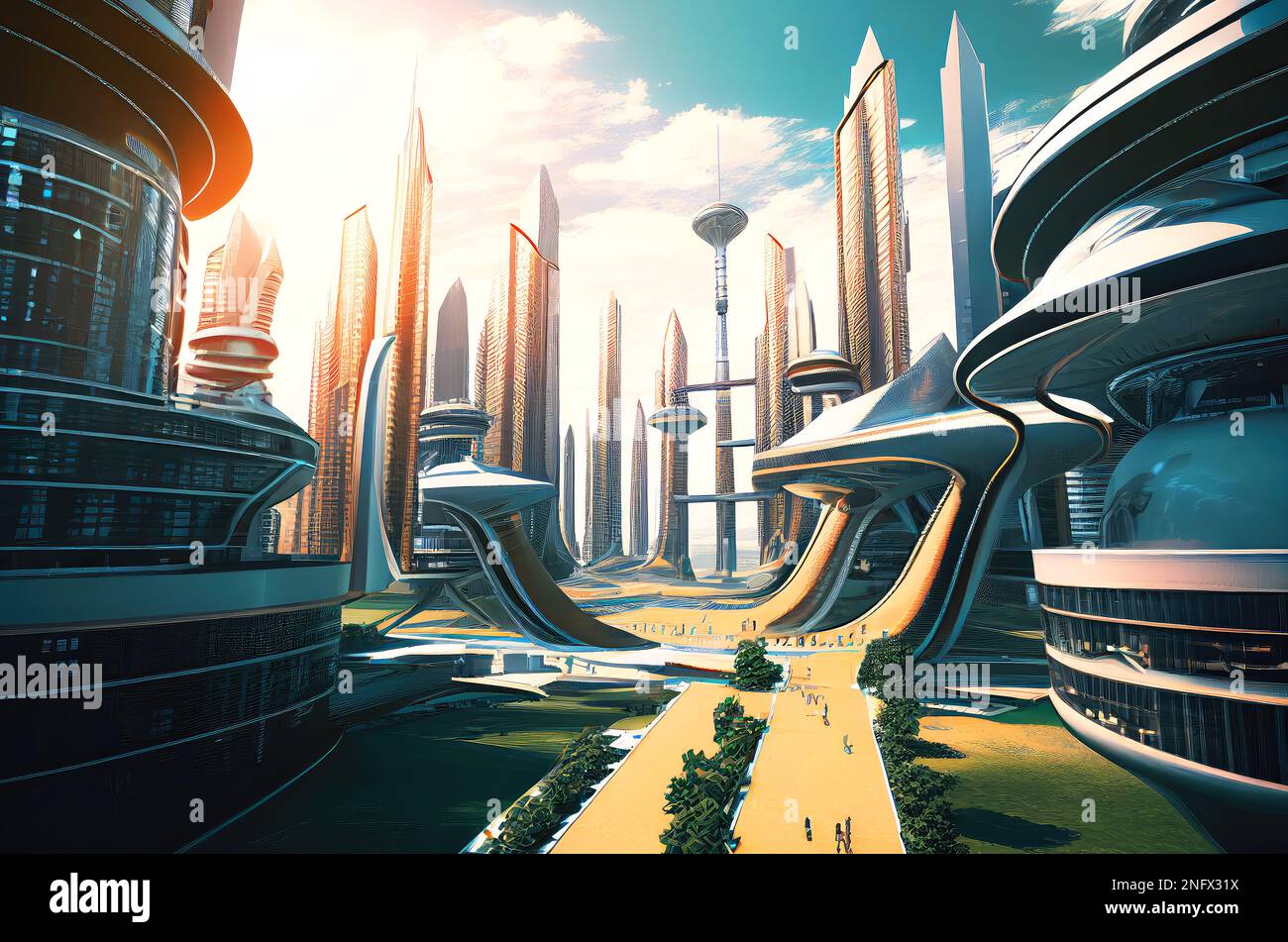 Futuristic City View. Buildings from the future metropolis. Generative ...