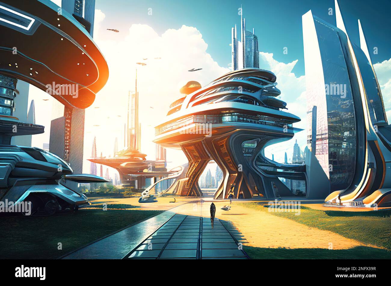 Futuristic City View. Buildings from the future metropolis. Generative ...