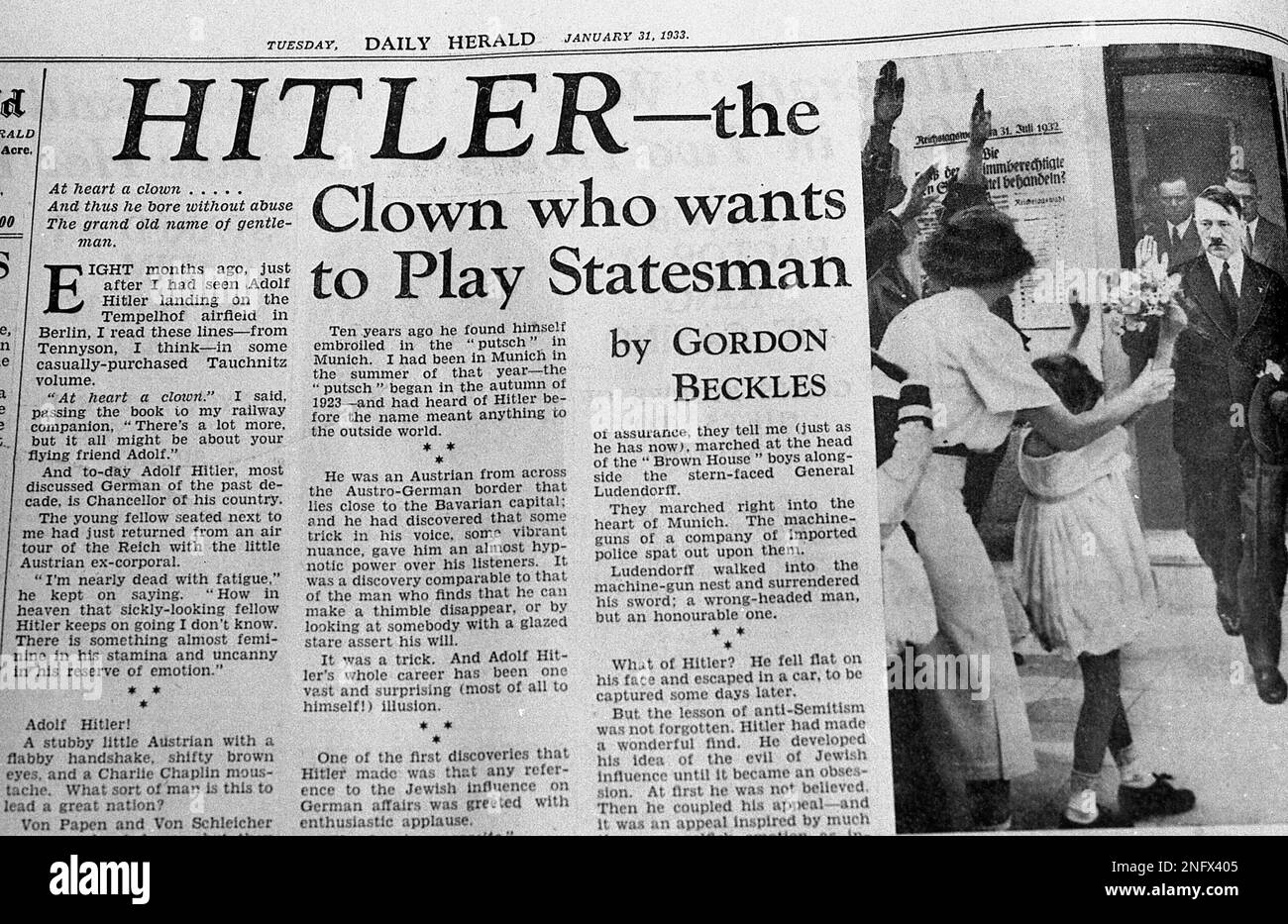 Image shows the article "Hitler - the clown who wants to play statesman ...