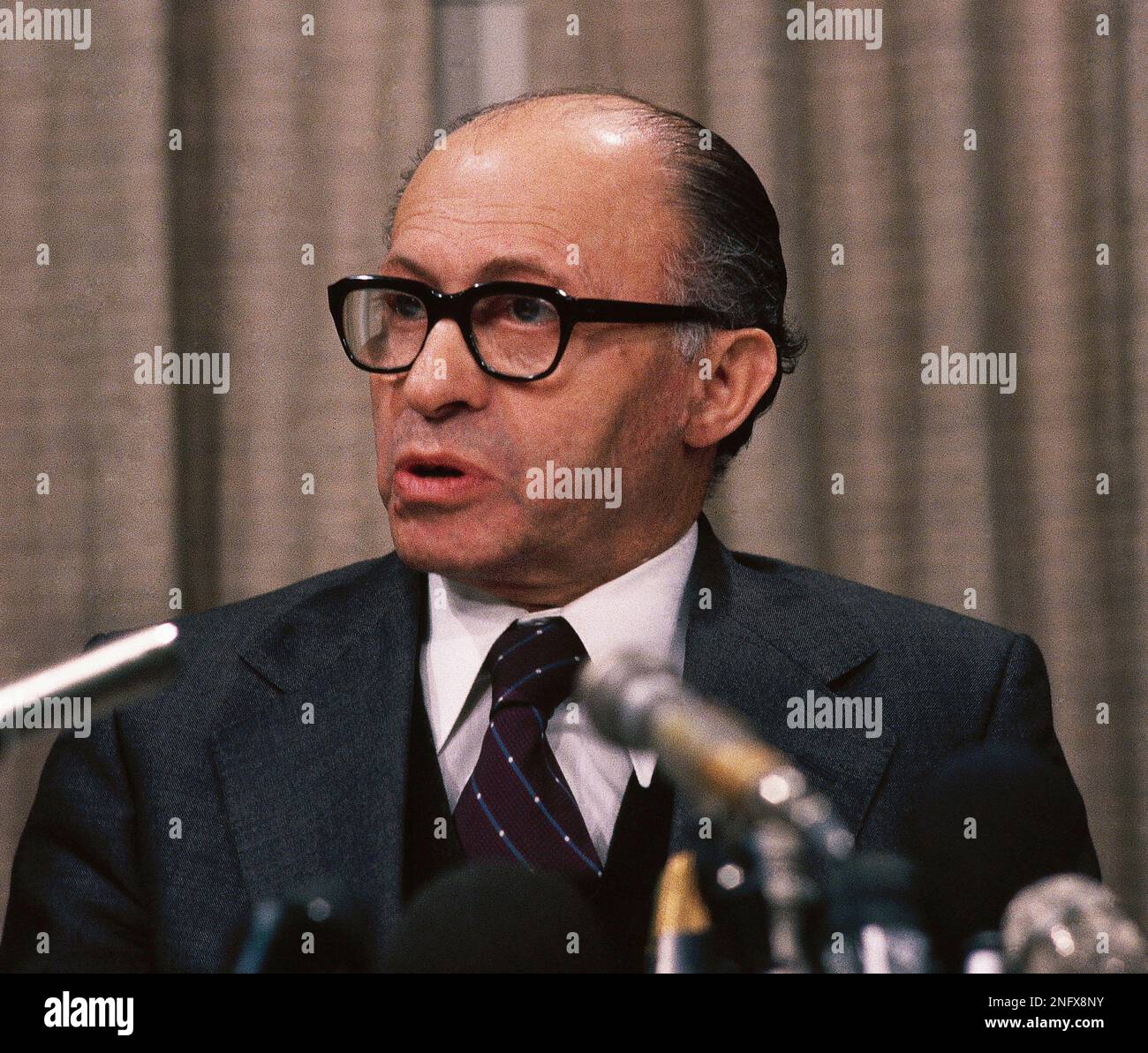 Israeli Prime Minister Menachem Begin shown addressing a dinner ...