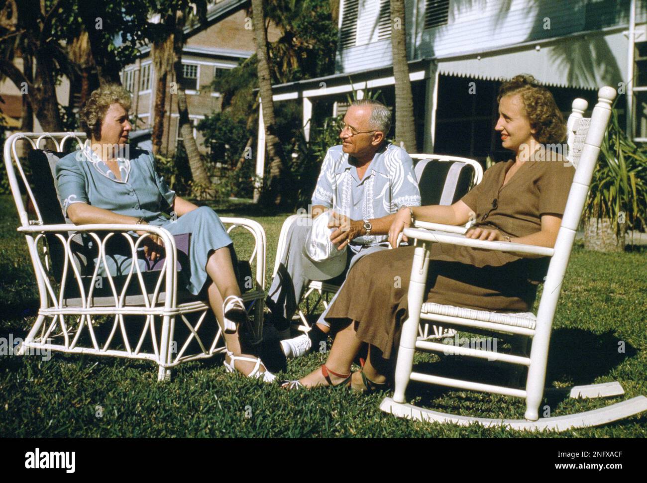 Harry S. Truman, center, is seated with his wife, Bess, and daughter ...