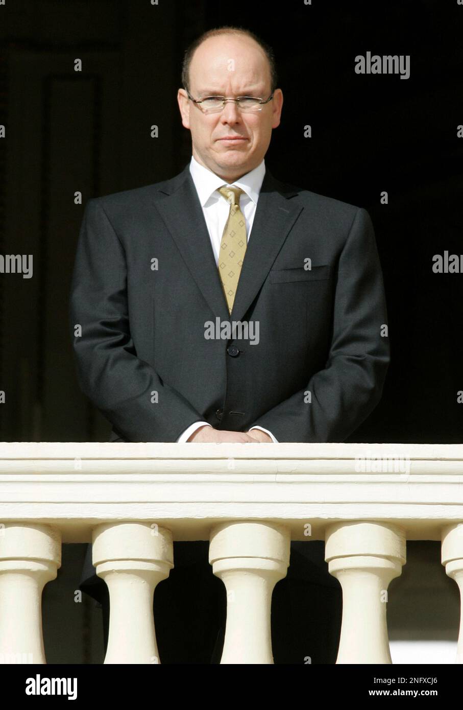 Prince Albert II of Monaco watches the St. Devote procession, from the ...