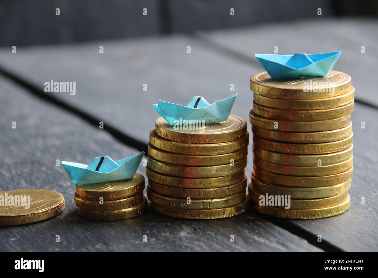 Income growth. Creative concept with golden coins money. Interest rate ...