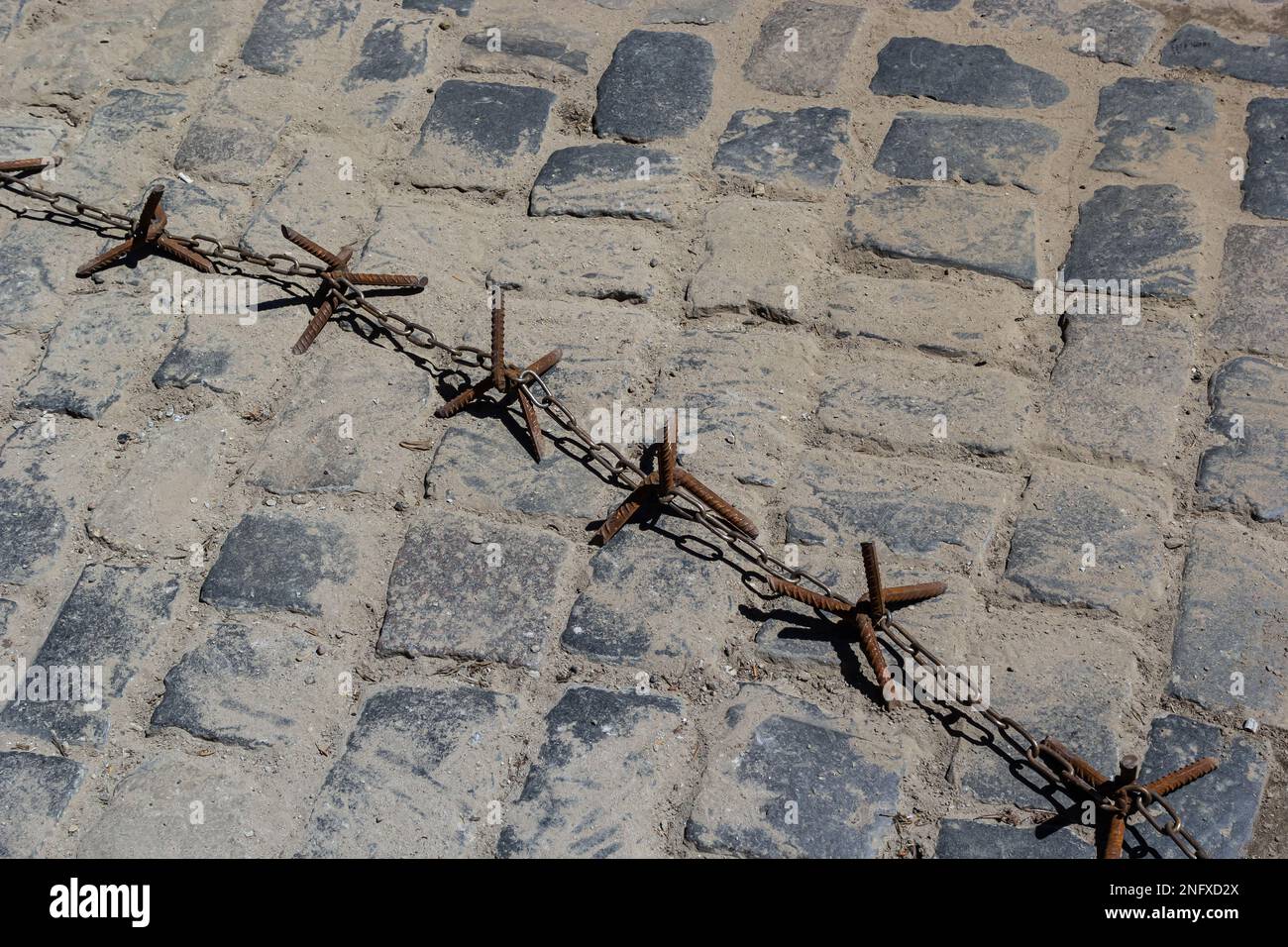 War of Russia against Ukraine. Spikes to puncture the tires of Russian ...