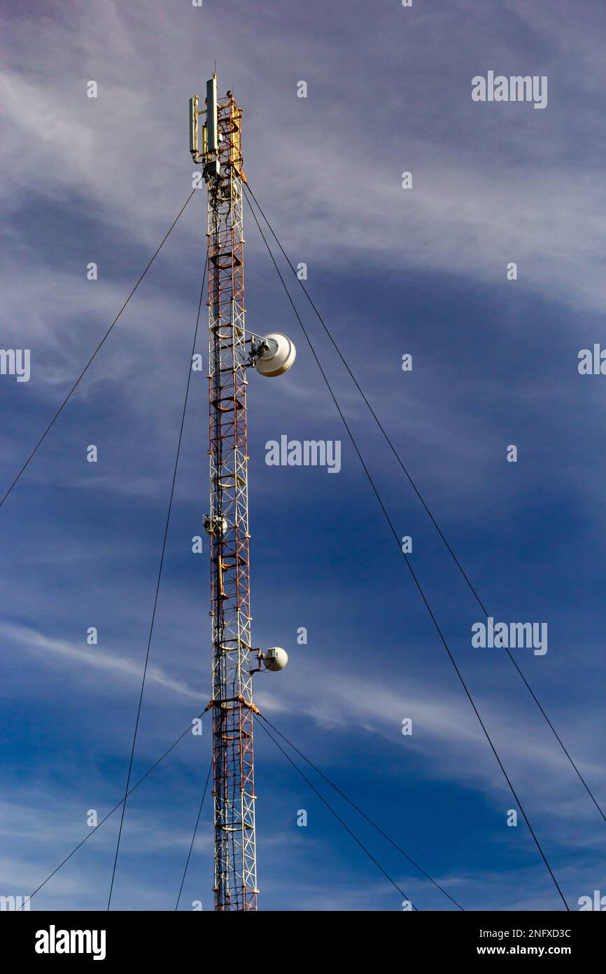 Telecommunication tower with radio, microwave and television antenna ...