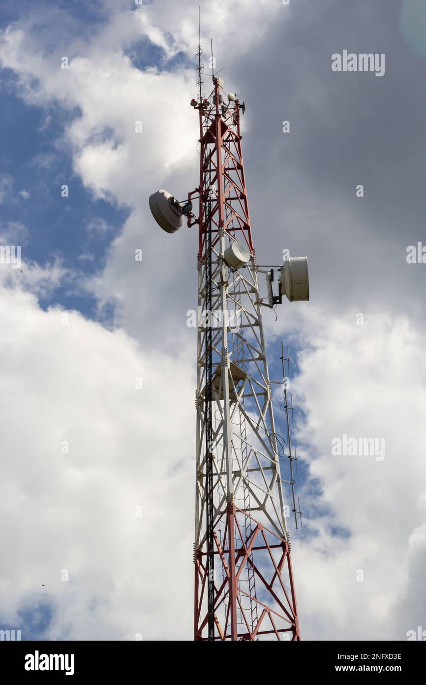 Telecommunication tower with radio, microwave and television antenna ...