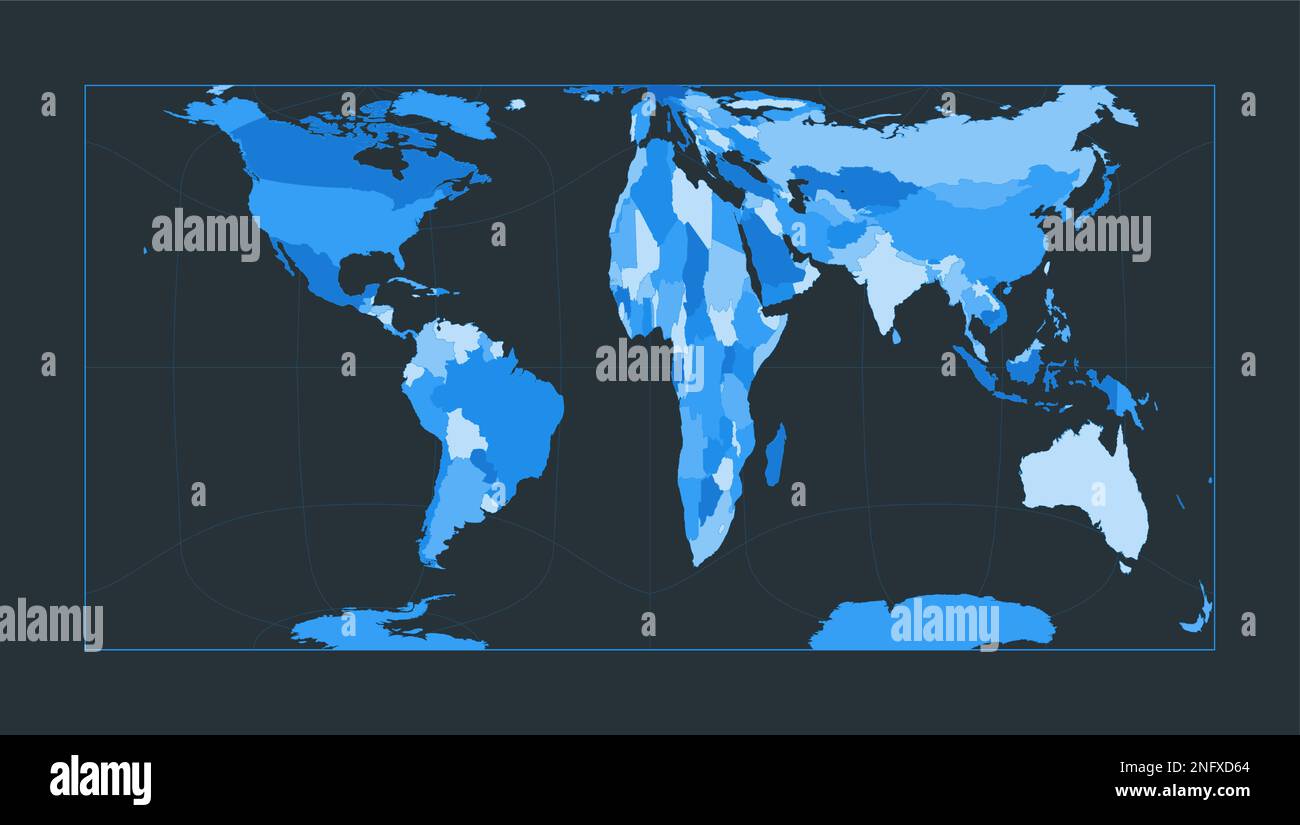 World Map. Gringorten square equal-area projection. Futuristic world illustration for your ...