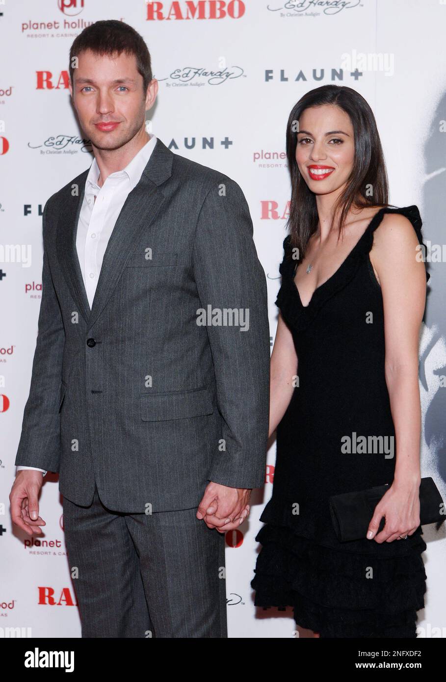 Matthew Marsden and Nadine Marsden arrive at the Rambo premiere at ...