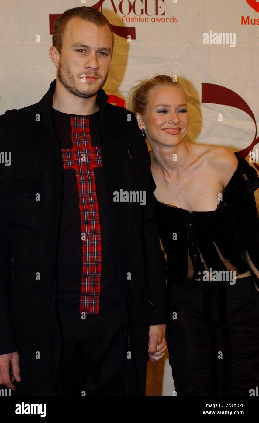 Actors Heath Ledger and Naomi Watts arrive for the 2002 VH1/Vogue Fashion Awards at New York's ...