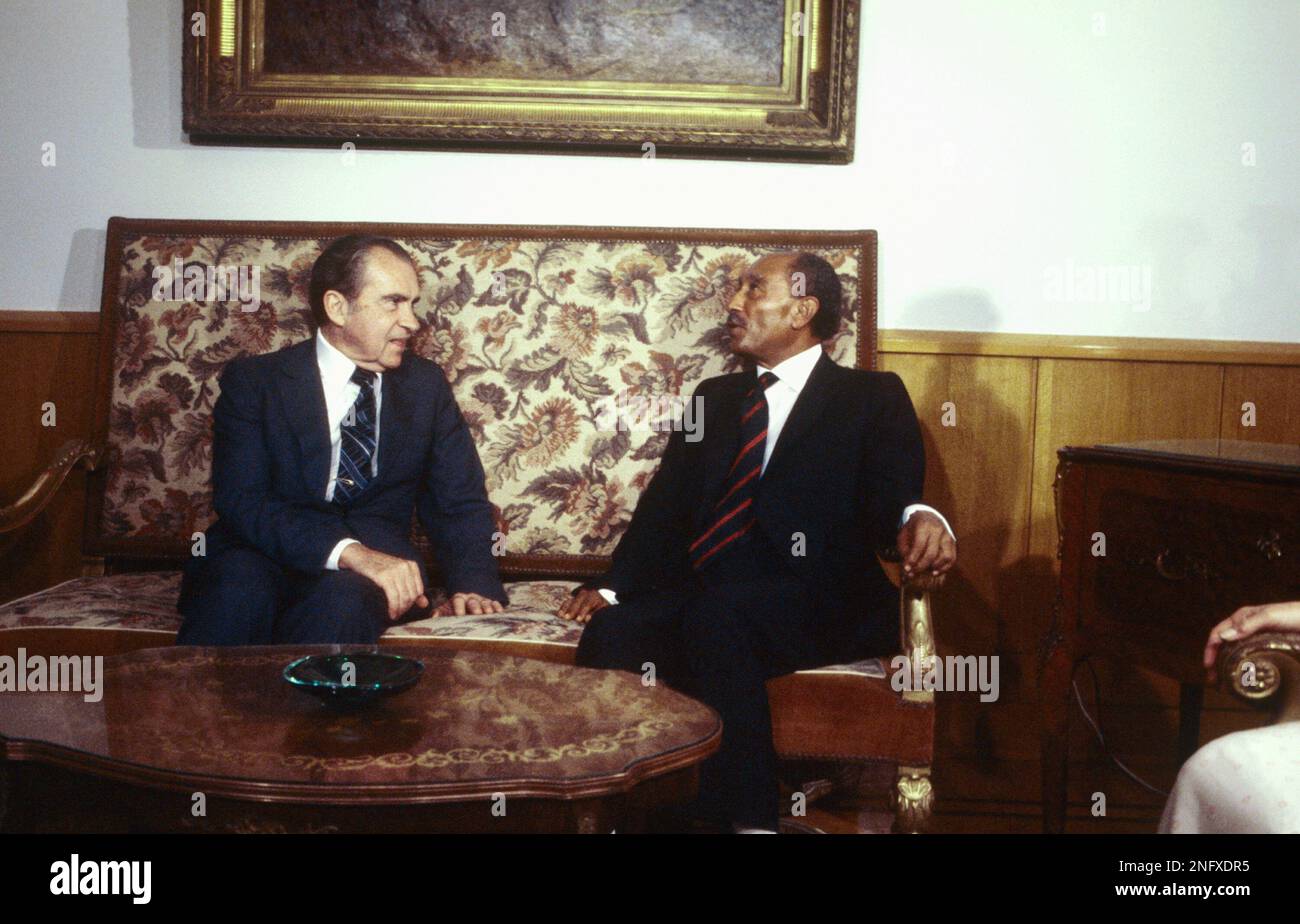 Egyptian President Anwar Sadat, right, and U.S. President Richard Nixon ...