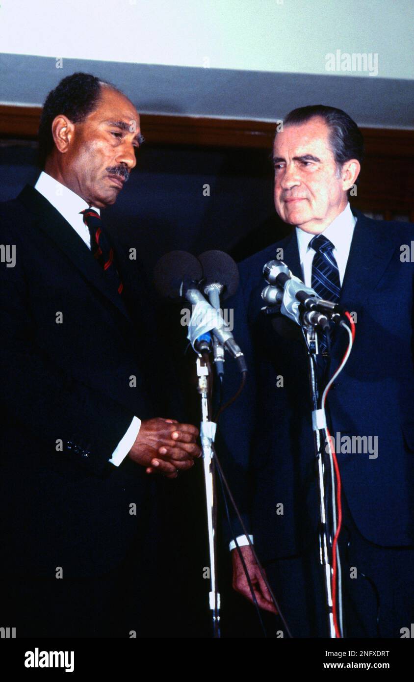 Egyptian President Anwar Sadat, left, and U.S. President Richard Nixon ...