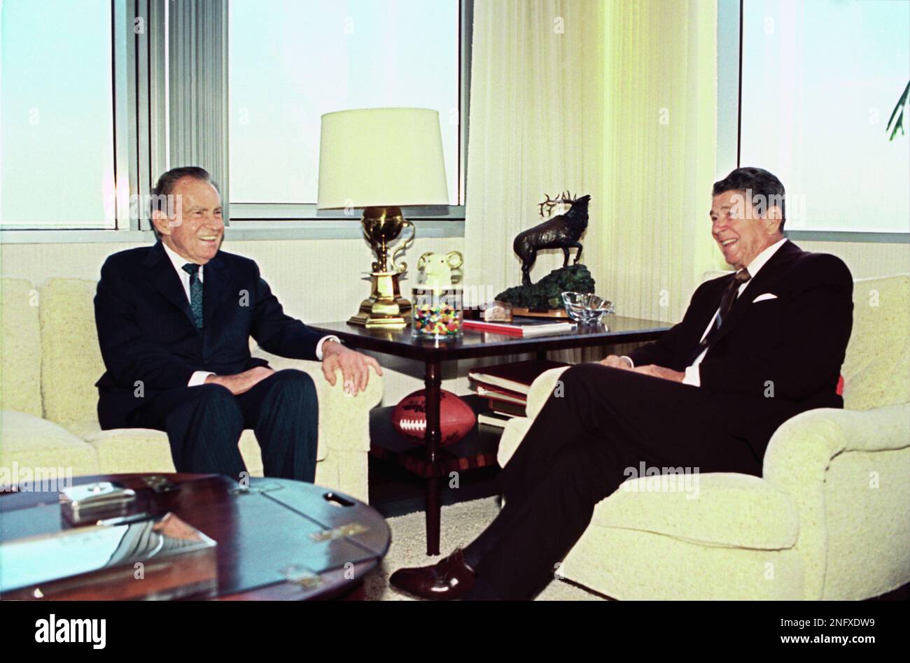 Former Presidents Richard Nixon, left, and Ronald Reagan pose for a ...