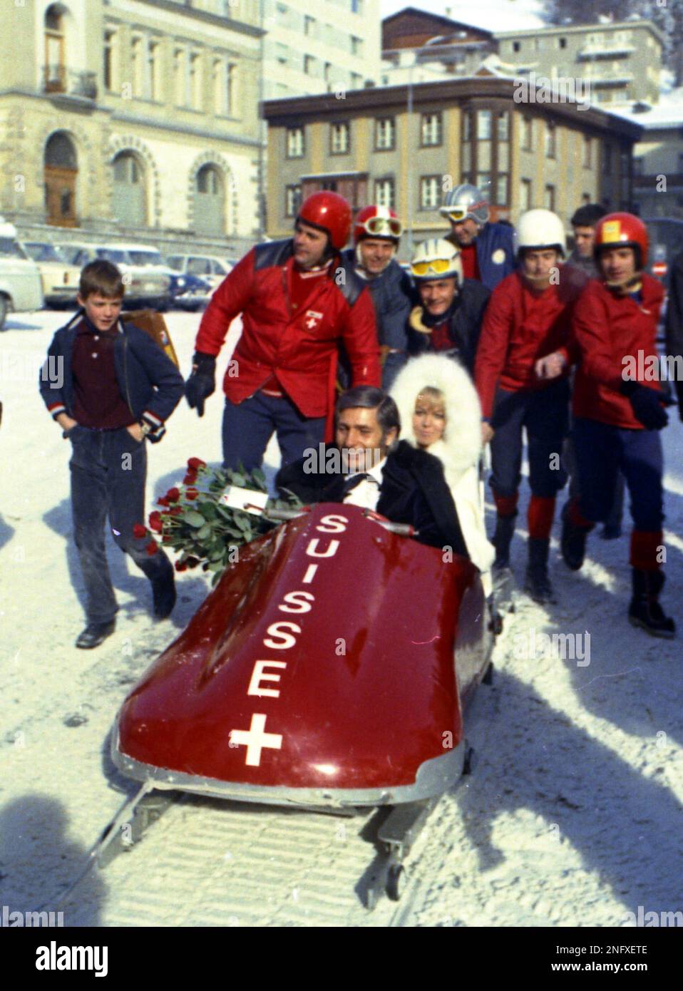 West German playboy Gunter Sachs and his freshly wed wife Mirja Larsson ...