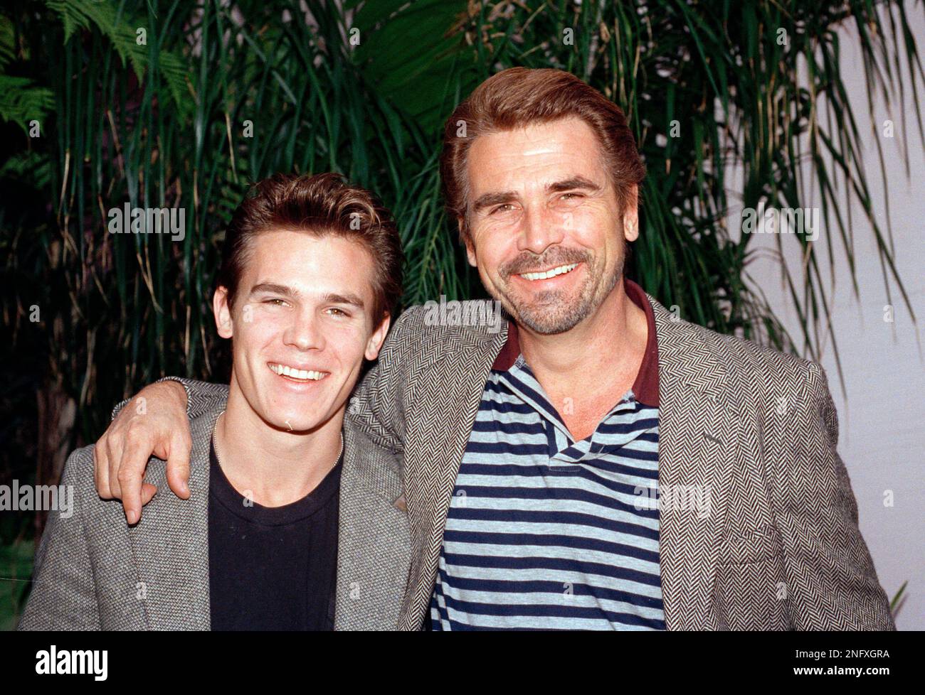 Actors James Brolin, right, and Josh Brolin, his son, pause during an ...