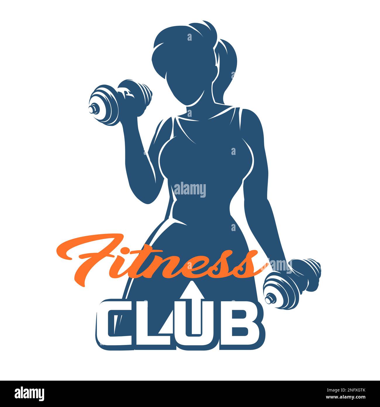 Colored Fitness Emblem with Training Girl Holds Dumbbells isolated on ...