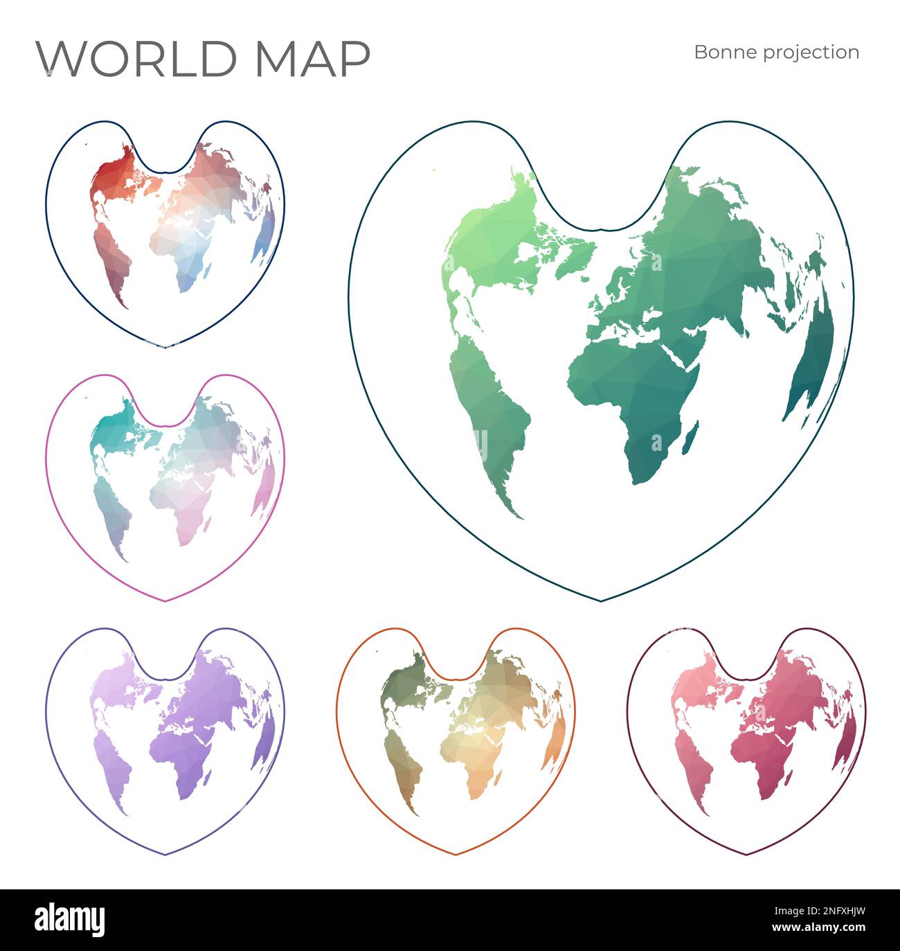 Low Poly World Map Set Bonne Pseudoconical Equal Area Projection Collection Of The World Maps