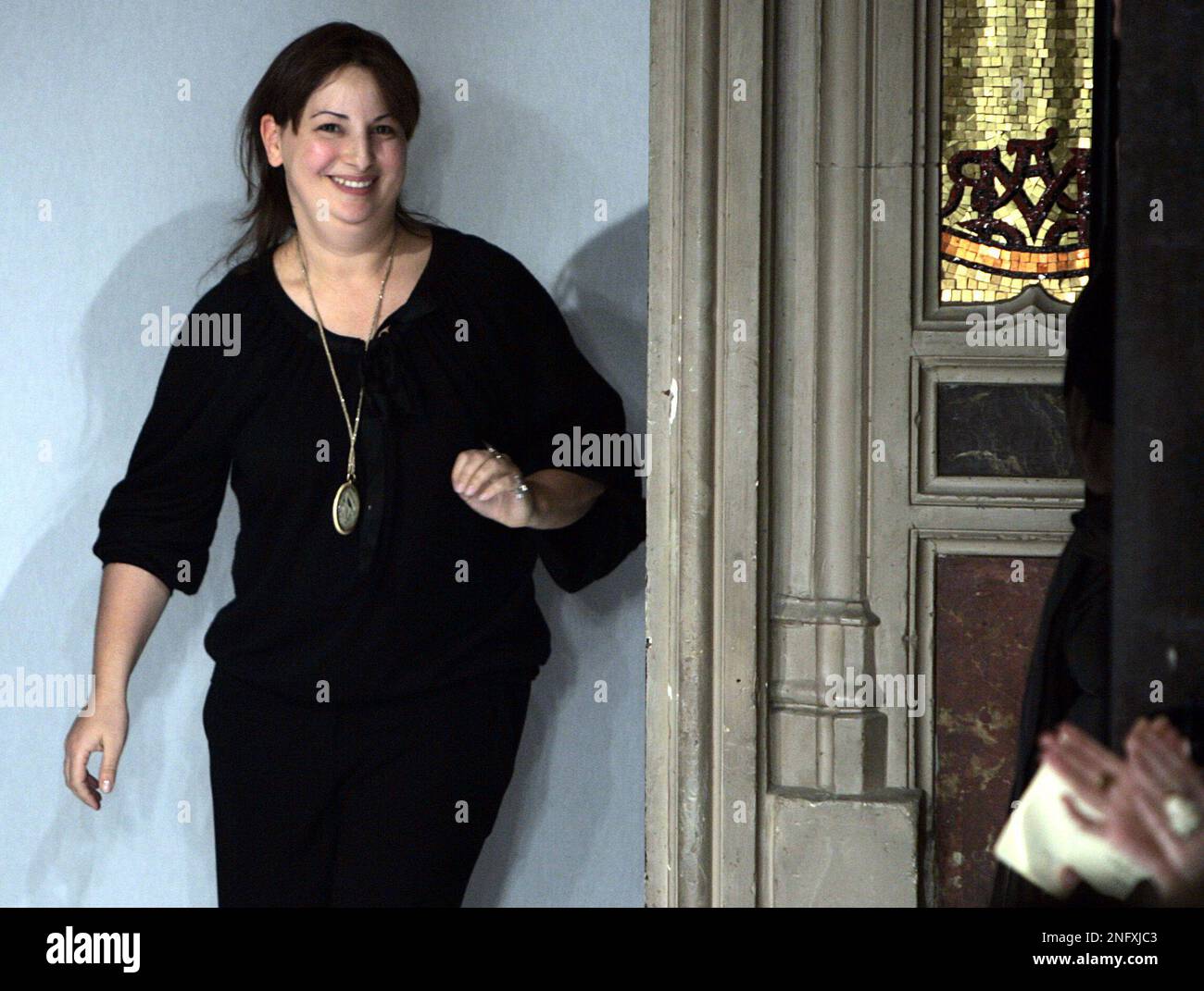 French designer Anne Valerie Hash acknowledges applause at the end of ...