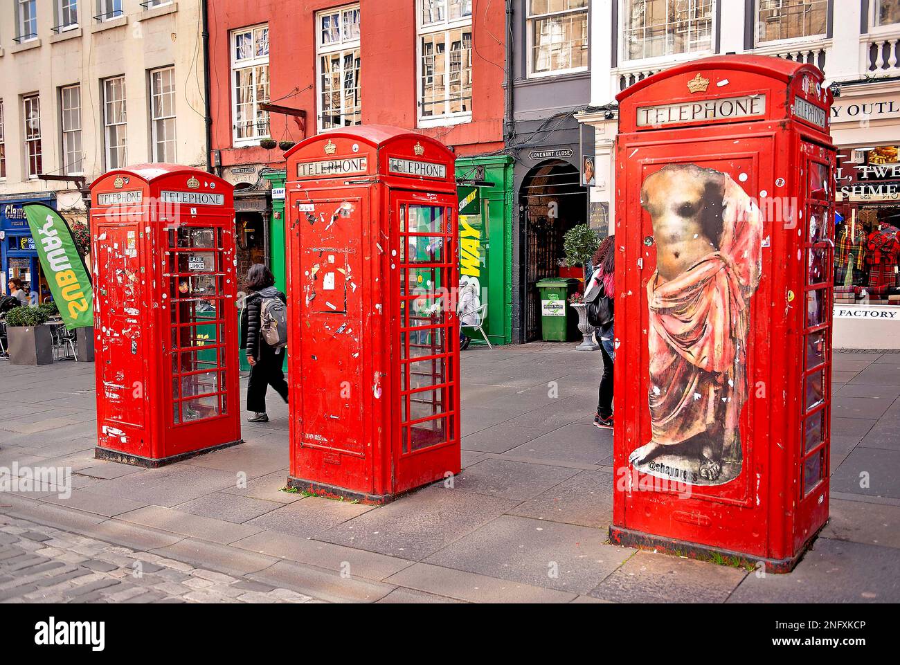 Iconic red phone boxes on Edinburgh's Royal Mile Stock Photo - Alamy