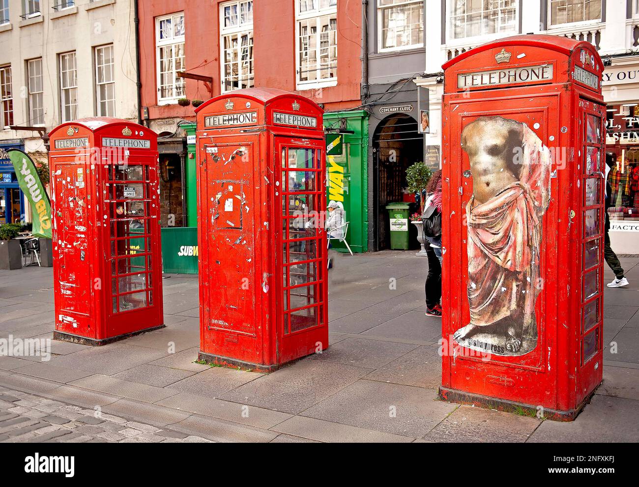 Iconic red phone boxes on Edinburgh's Royal Mile Stock Photo - Alamy