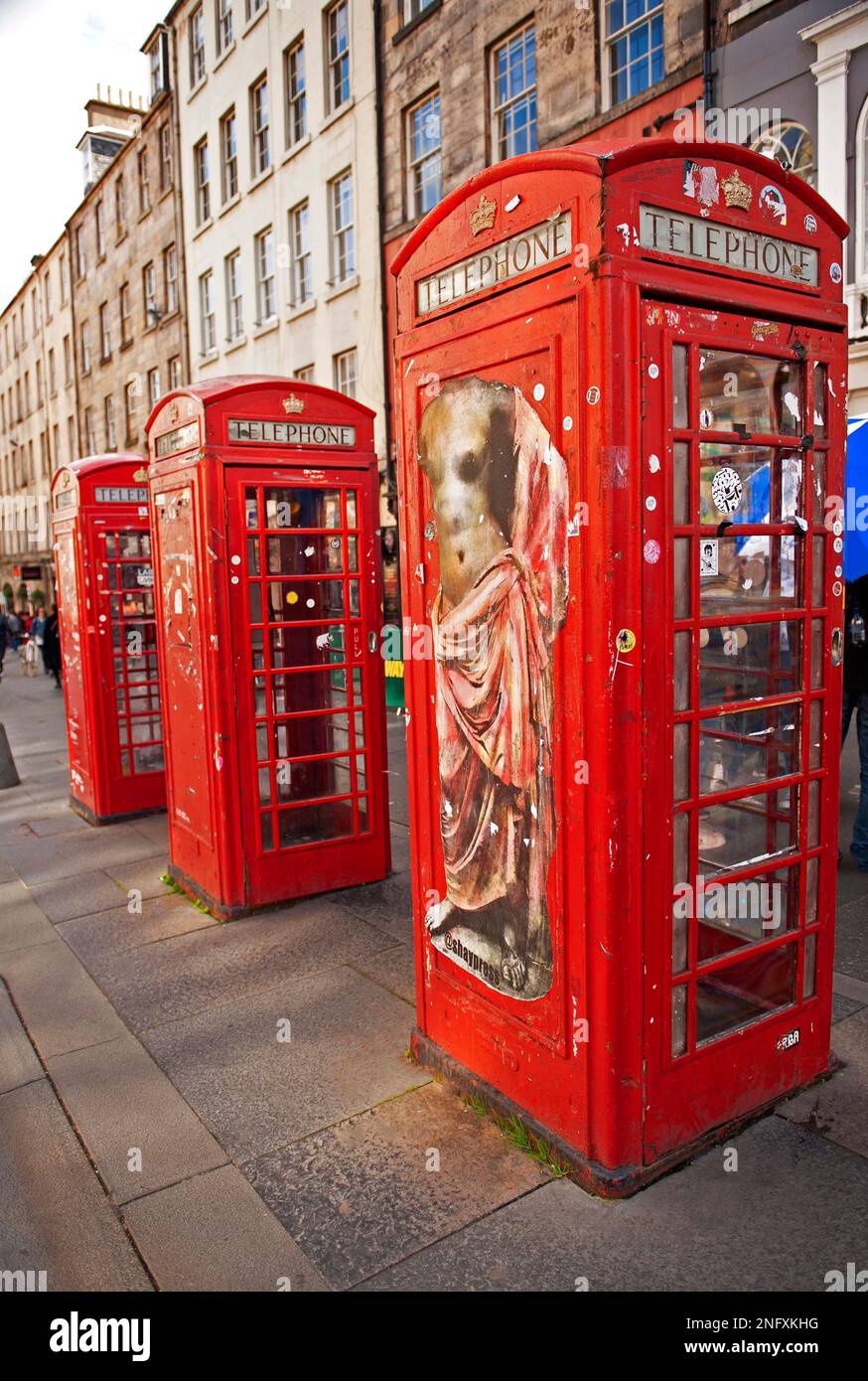 Iconic red phone boxes on Edinburgh's Royal Mile Stock Photo - Alamy