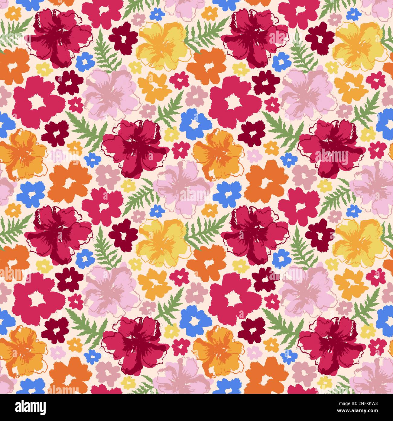 Floral seamless vector background. Endless pattern with beautiful vivid ...
