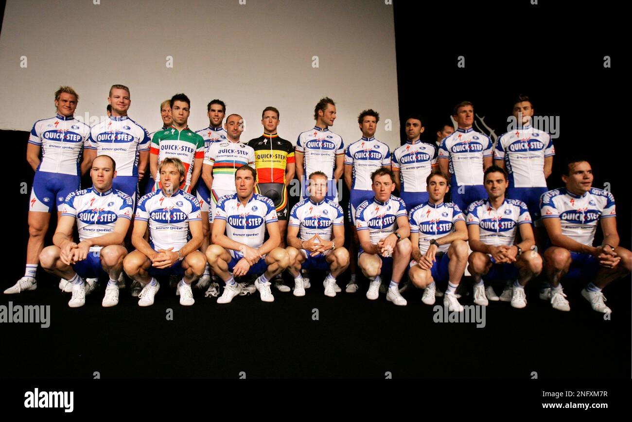 The Quick Step cycling team poses during a presentation for the new ...