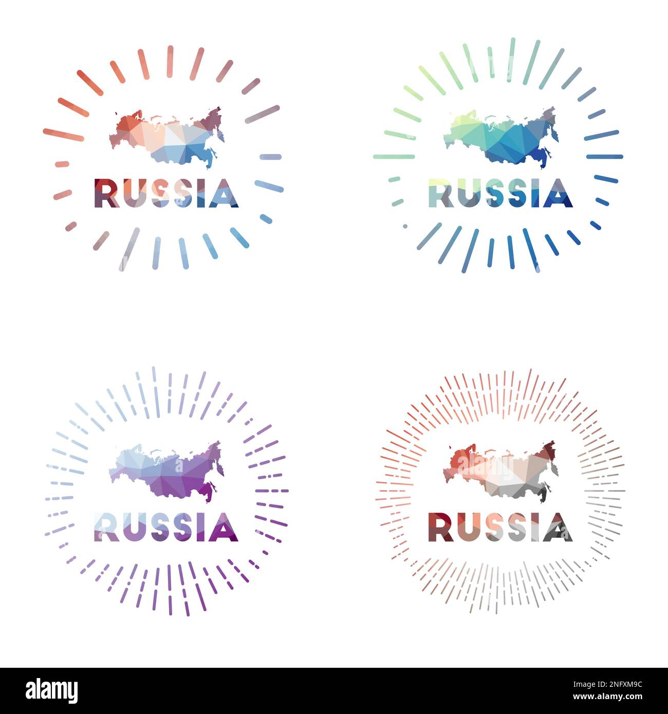 Russia low poly sunburst set. Logo of country in geometric polygonal ...