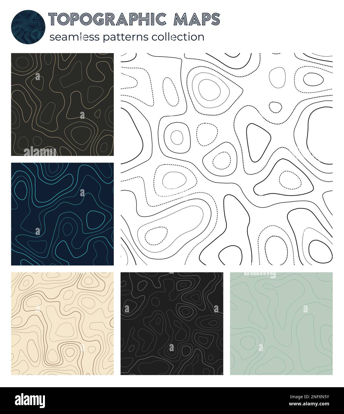 Topographic maps. Astonishing isoline patterns, seamless design ...