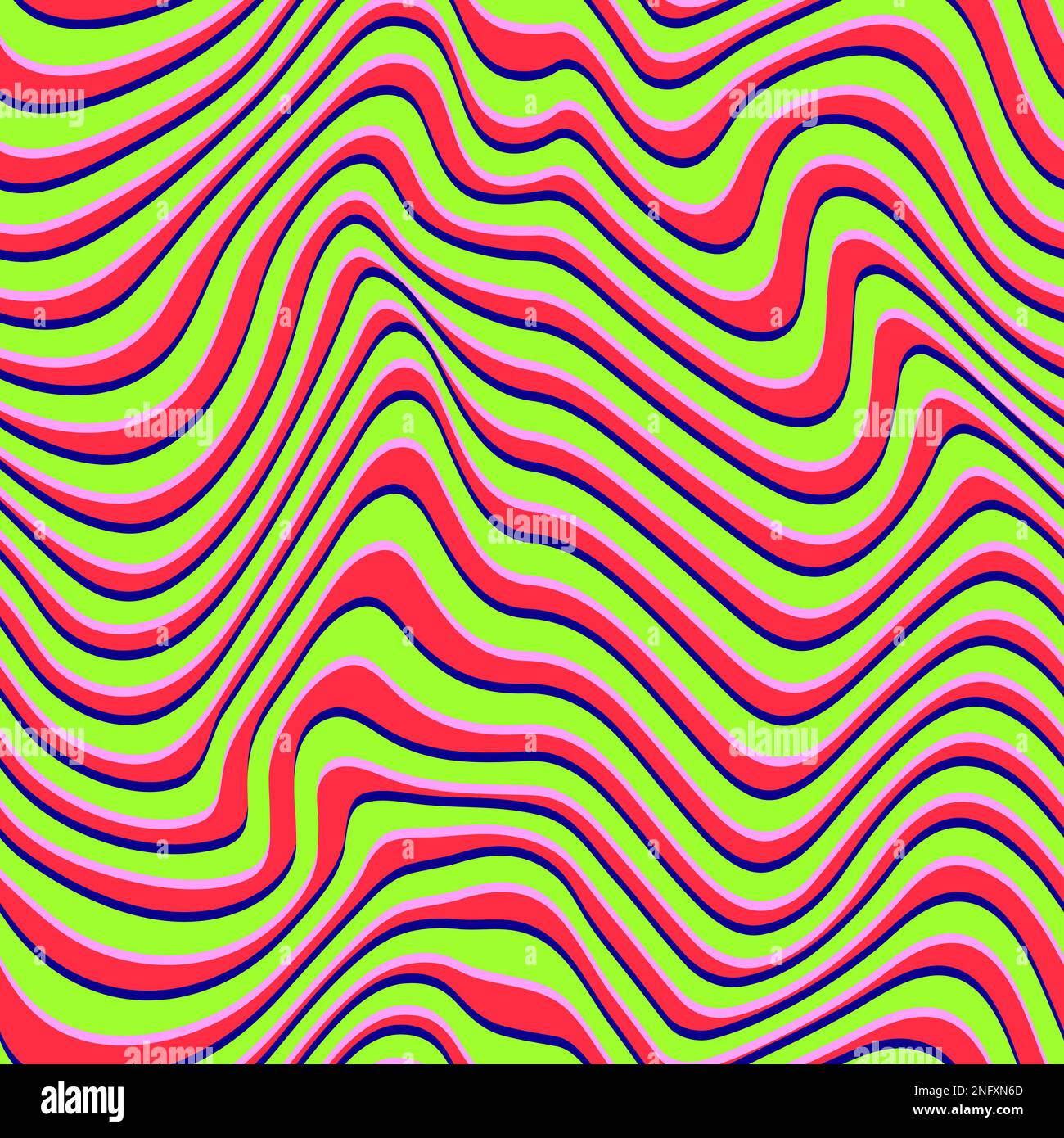 Psychedelic seamless vector pattern. Surreal distorted stripes. Abstract wavy background in ...