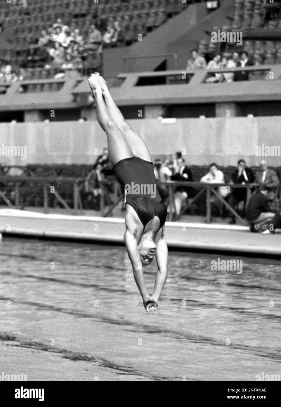France's Nicole Pellissard competing in the compulsory dives of the ...