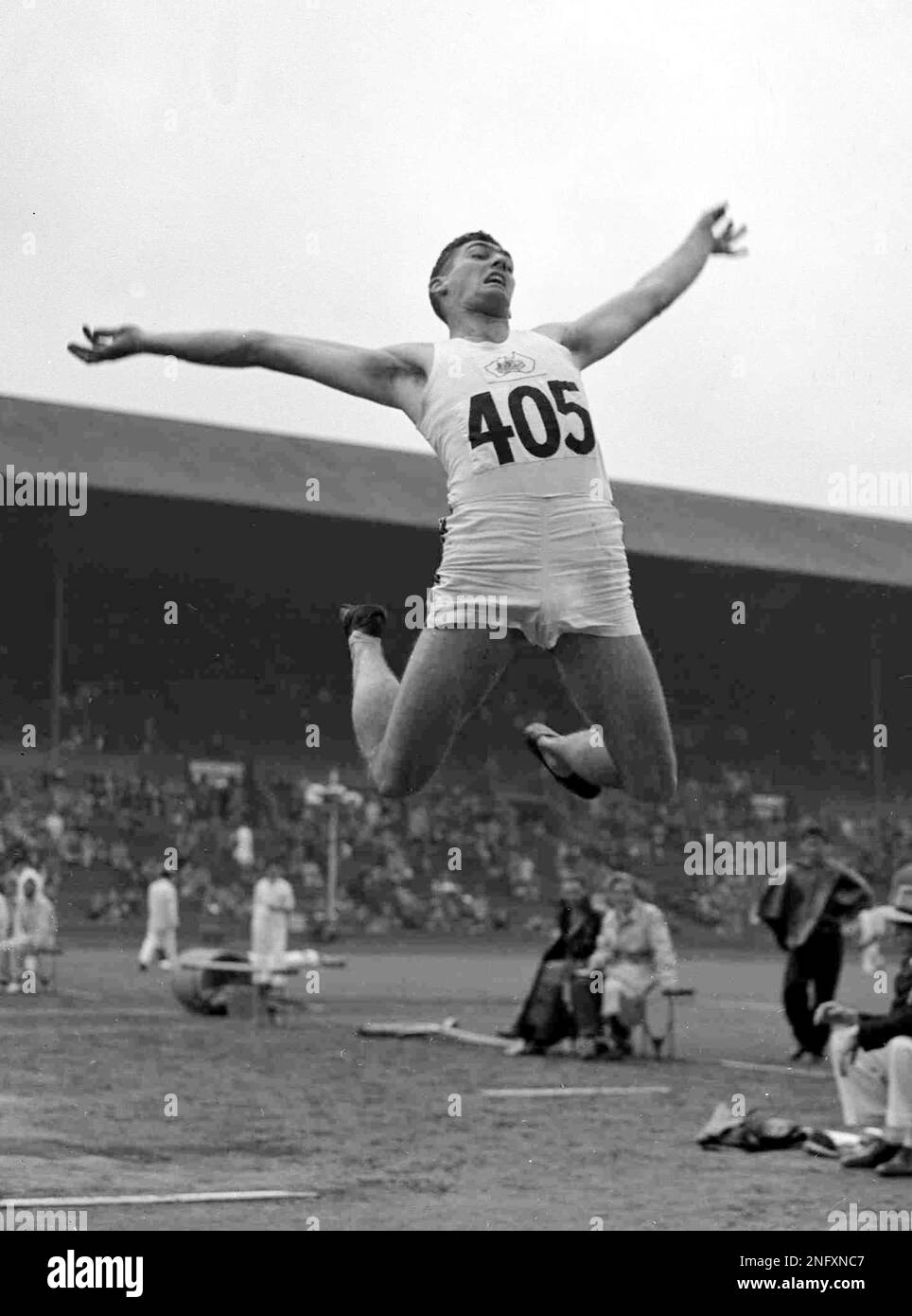 Australia's Peter Morgan Mullins jumps during the long-jump event of ...