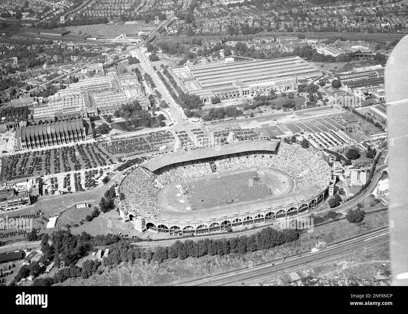 Aerial view of a packed Wembley Stadium, London, July 31, 1948, on the ...