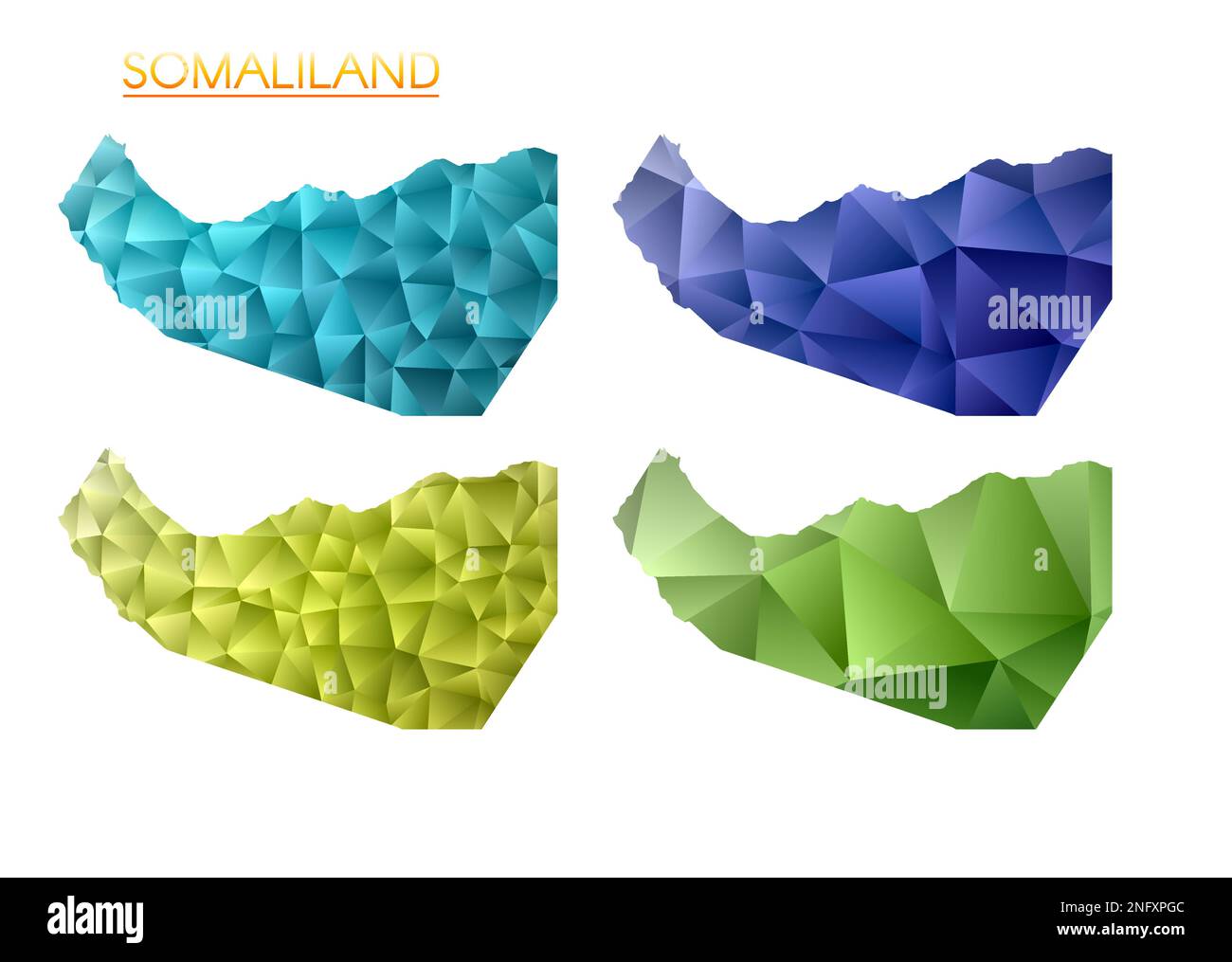 Set of vector polygonal maps of Somaliland. Bright gradient map of country in low poly style ...