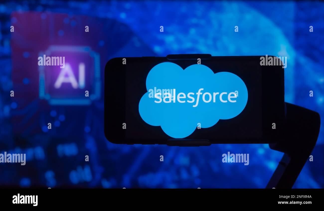 In this photo illustration, the logo of Salesforce is seen displayed on ...