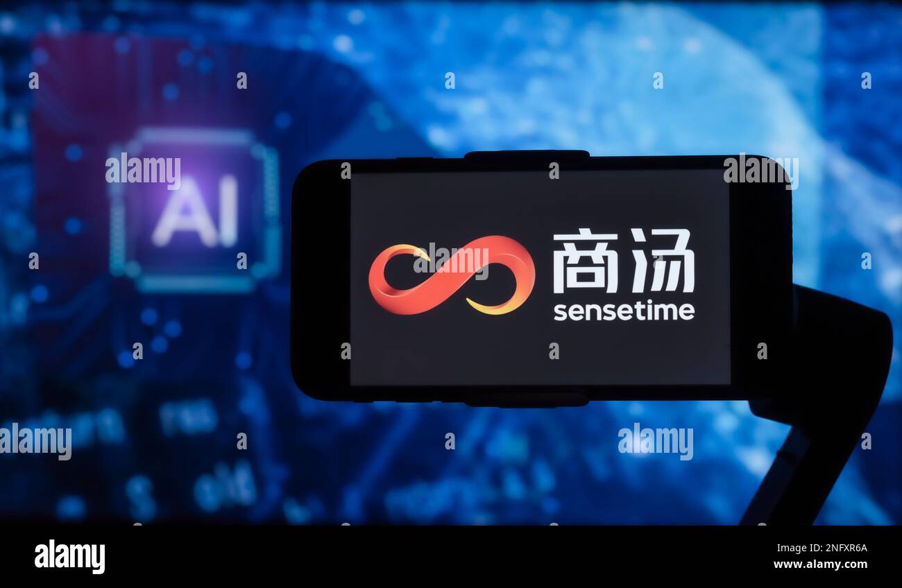 In this photo illustration, the logo of SenseTime is seen displayed on a mobile phone screen ...