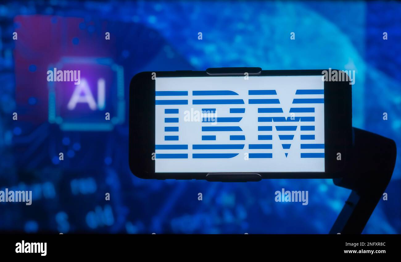 In this photo illustration, the logo of IBM is seen displayed on a ...