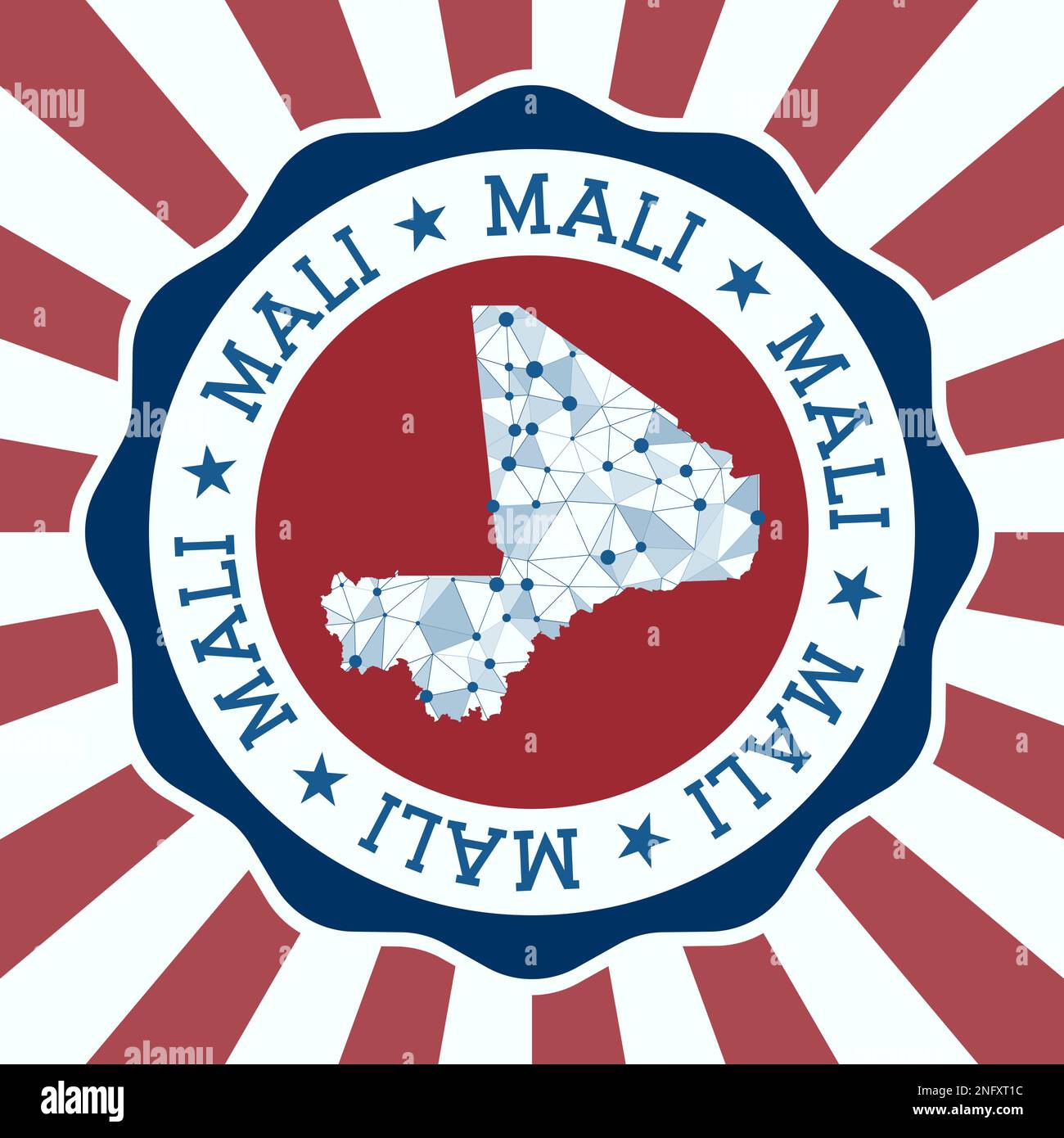 Mali Badge. Round logo of country with triangular mesh map and radial rays. EPS10 Vector Stock ...