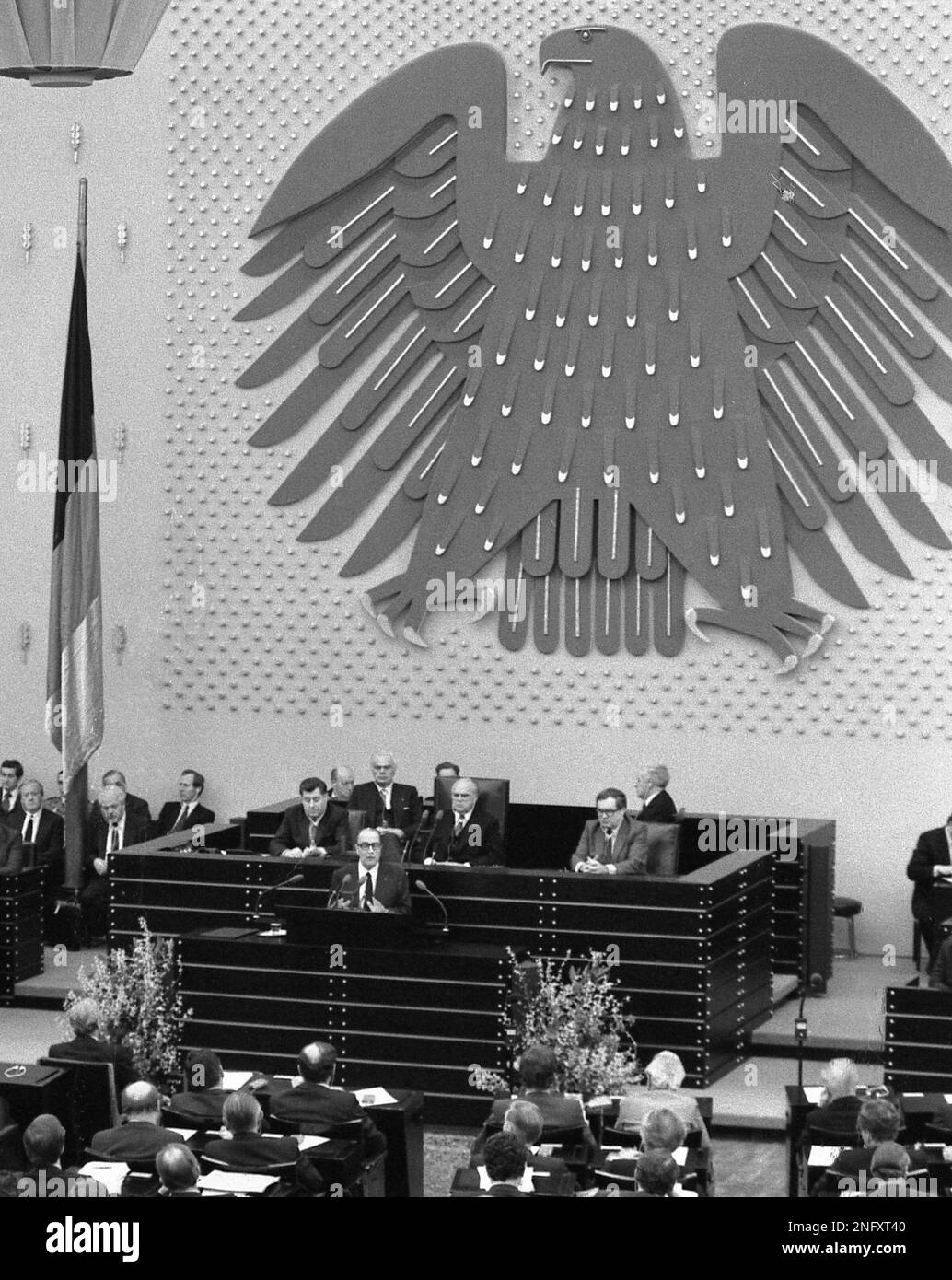 French president Francois Mitterrand gestures with his hand as he gives ...
