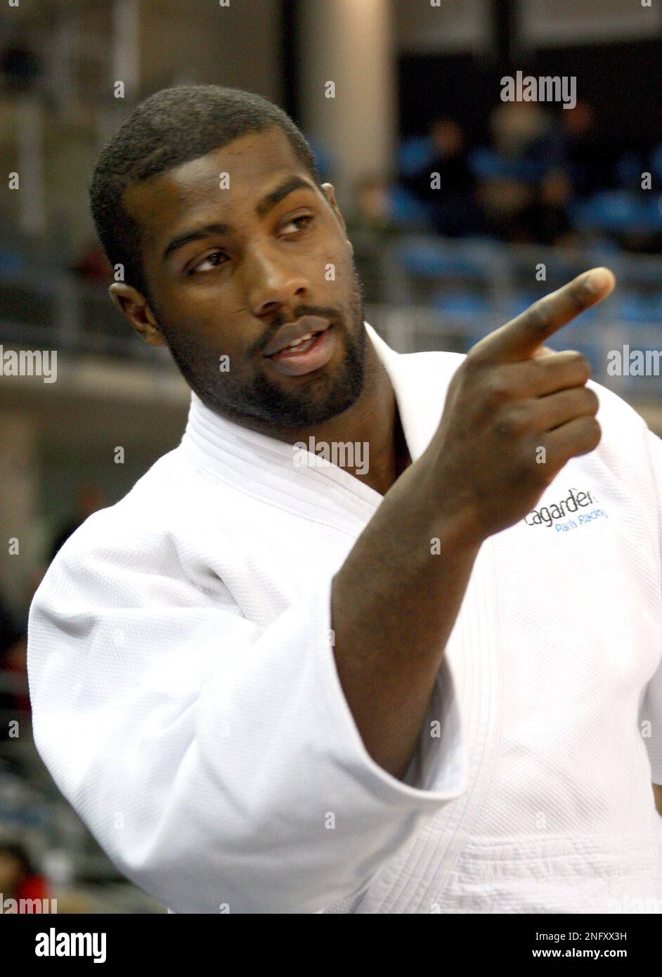 Teddy Riner of France, gestures before a men's +100 Kg match, at the ...