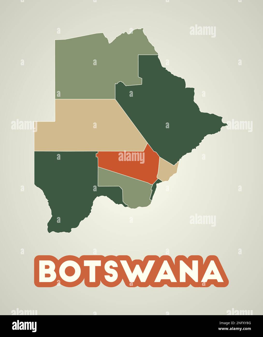 Botswana poster in retro style. Map of the country with regions in ...