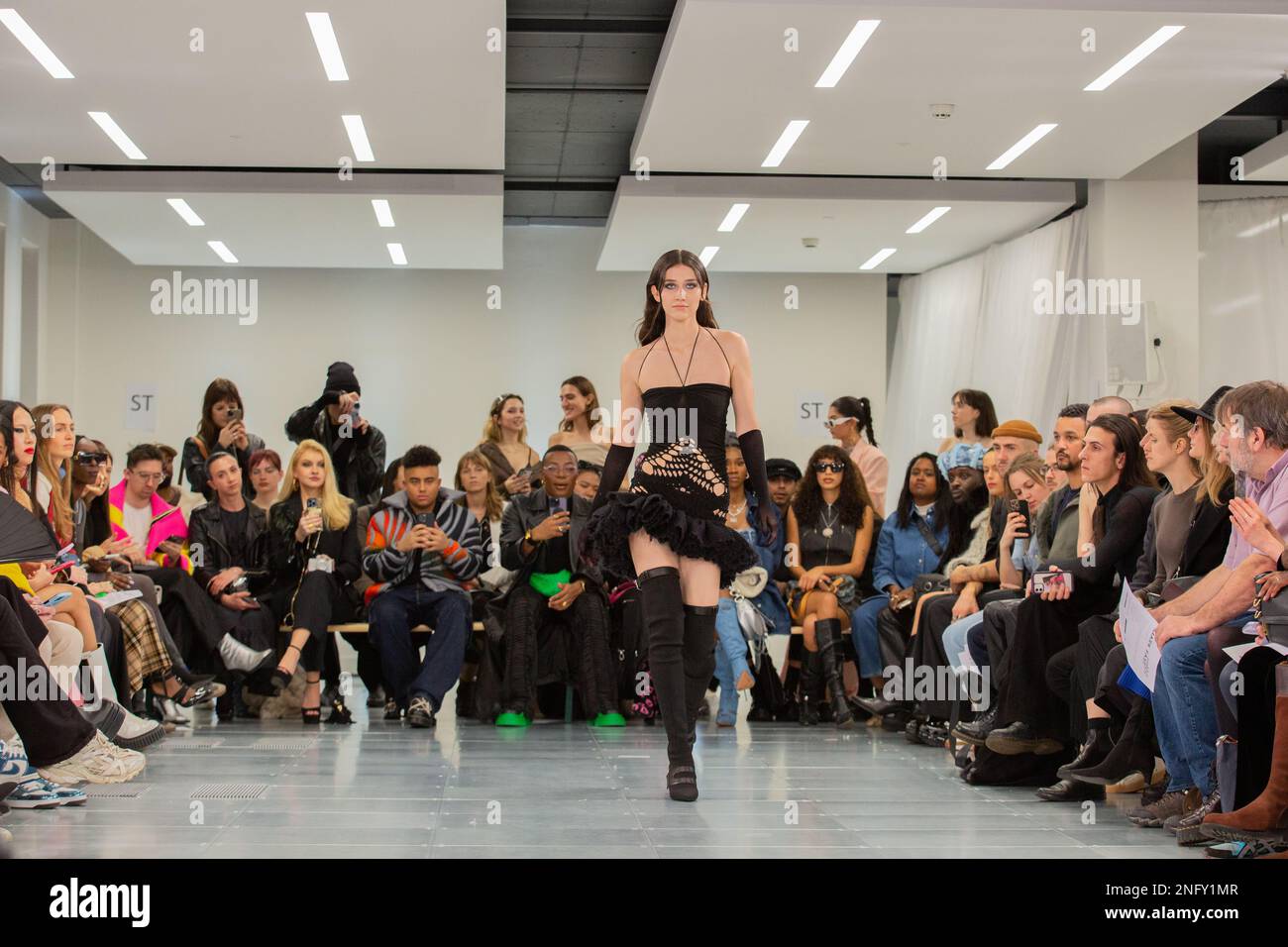 London, UK. Friday 17th February 2023. A model on the catwalk at the ...